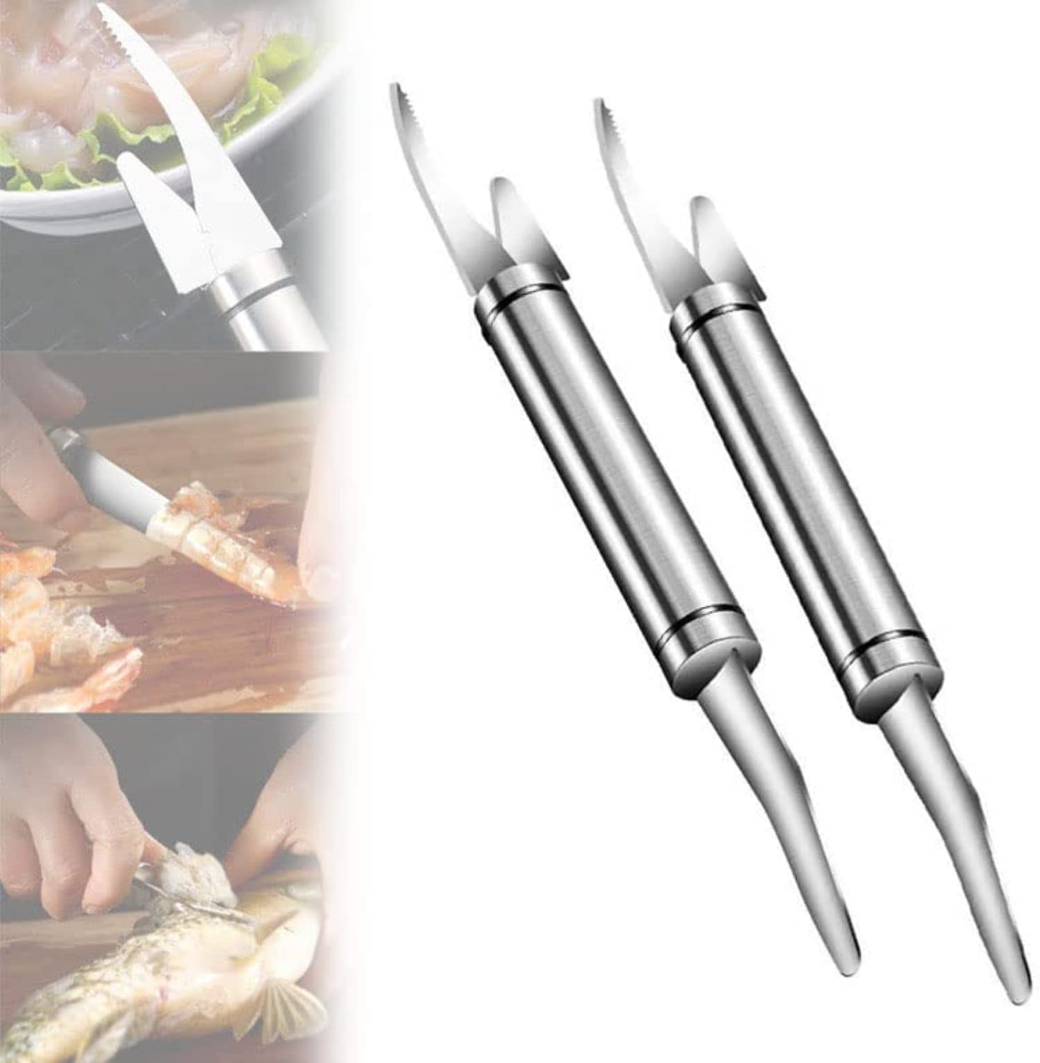 AGSIXZLAN 2pcs 5 in 1 Shrimp Line Fish Maw Deveiner Knifes,Multifunctional Multipurpose Shrimp Line Knifes,304 Stainless Steel Shrimp Tool,Seafood Knives Kitchen Tool