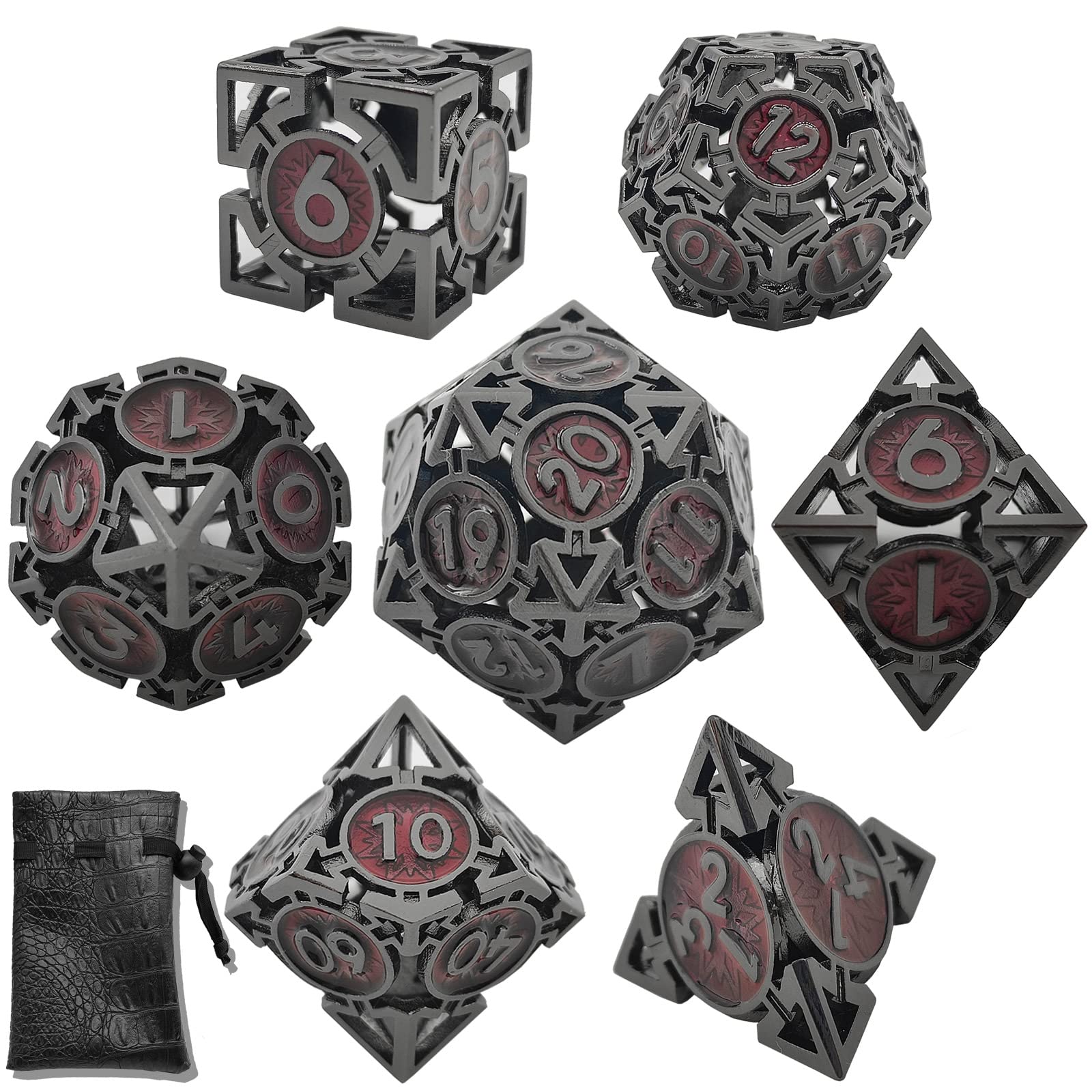 AHDKEJG DND Dice Set D&D Metal Hollow Dungeons and Dragons Polyhedral Dice 7pcs D20 D12 D6 Trpg MTG Pathfinder D and D Number Card Table Game Accessories Gift Bag - Silver Blue