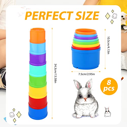 AIEX 8pcs Stack Up Bunny Cups, Bunny Toys for Rabbits Stacking Cups for Bunnies Plastic Nesting Toys Bath Cups for Baby(8 Colors)