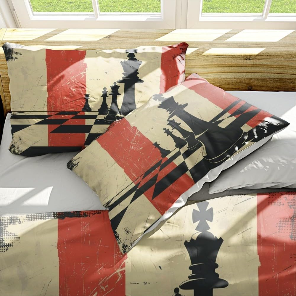 Aimery Chess Duvet Cover and Comforter Set โ Artistic and Strategic Chess Piece Design, Premium Microfiber Bedding for a Thoughtful and Unique Bedroom Decor (King (104"x90"),05)