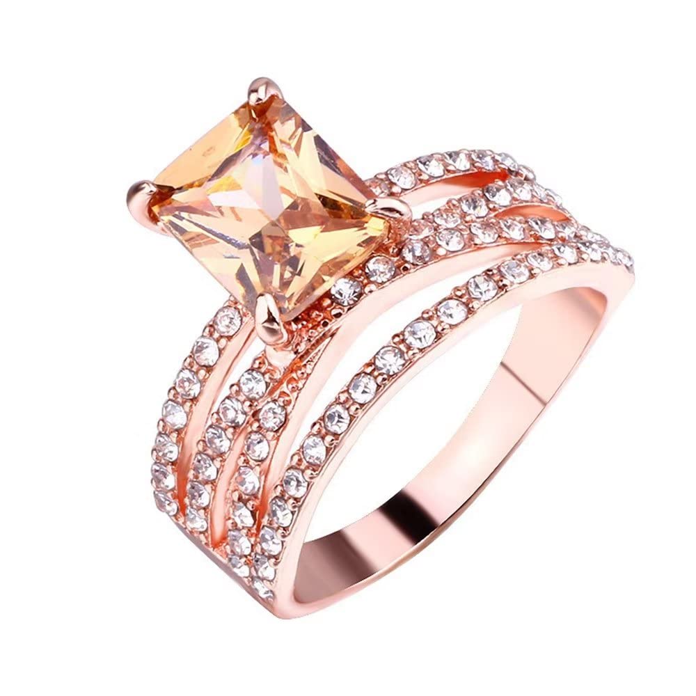 Aioweika Womens Rings Fashion Geometric Square Rose Gold Ring Jewelry Stacking Ring Set Diamond Inlaid Temperament Rings