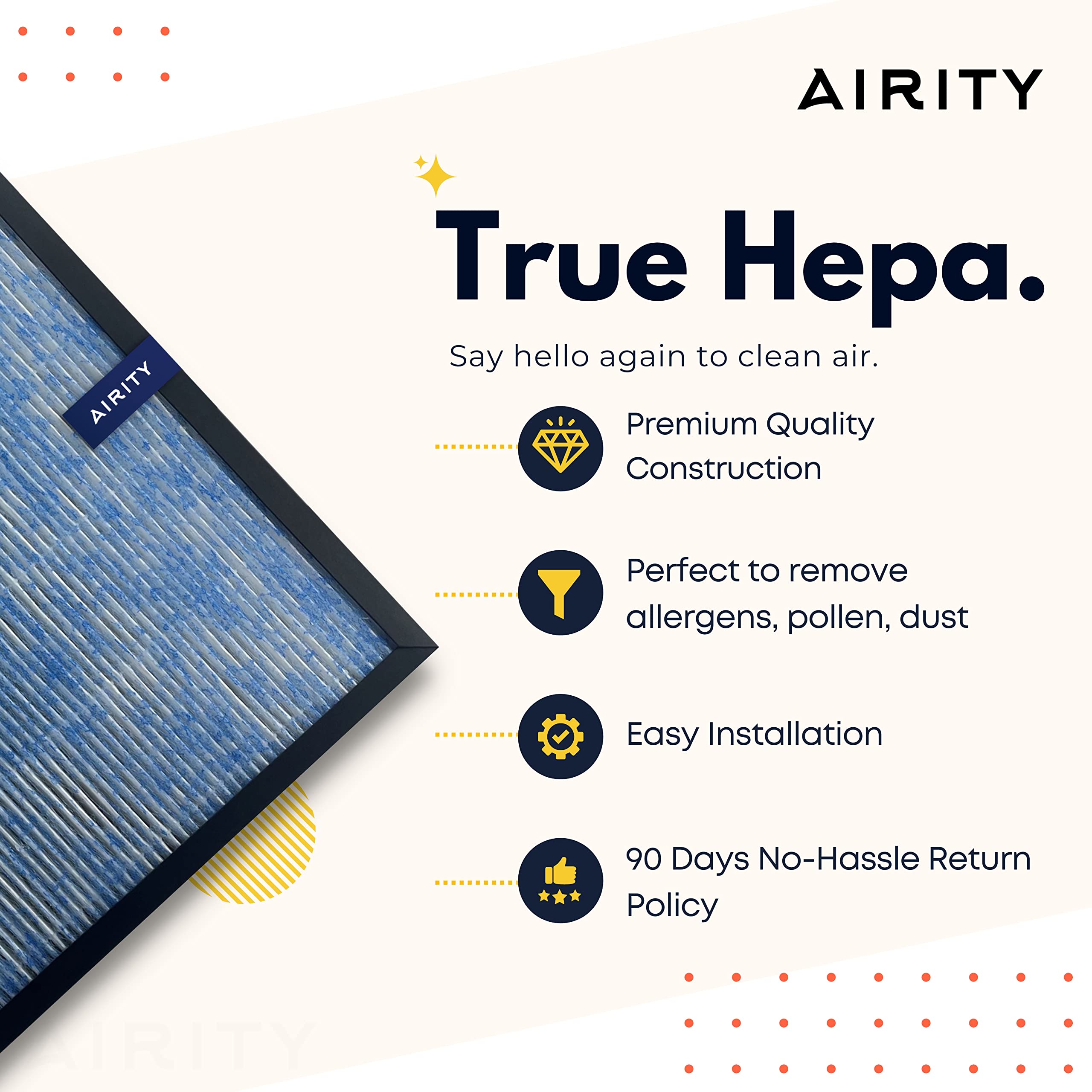 Airity MSA3/MSA3S Air Purifier Replacement Filter Compatible with Membrane Solutions MSA3 and MSA3S Smart Air Purifier | MSA3/MSA3S Filter Replacement | 3-in-1 True HEPA Filter Technology (2 Pack)