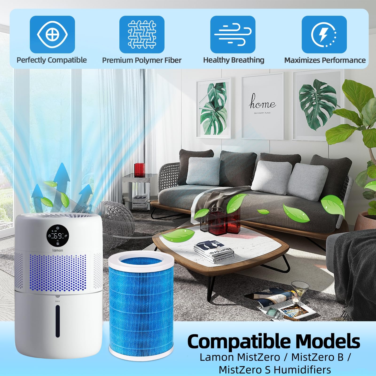 Aiskaer Humidifier Replacement Filter Compatible with Lamon MistZero/MistZero B/MistZero S Humidifiers, Evaporative Washable Humidification Filter, 2 Pack