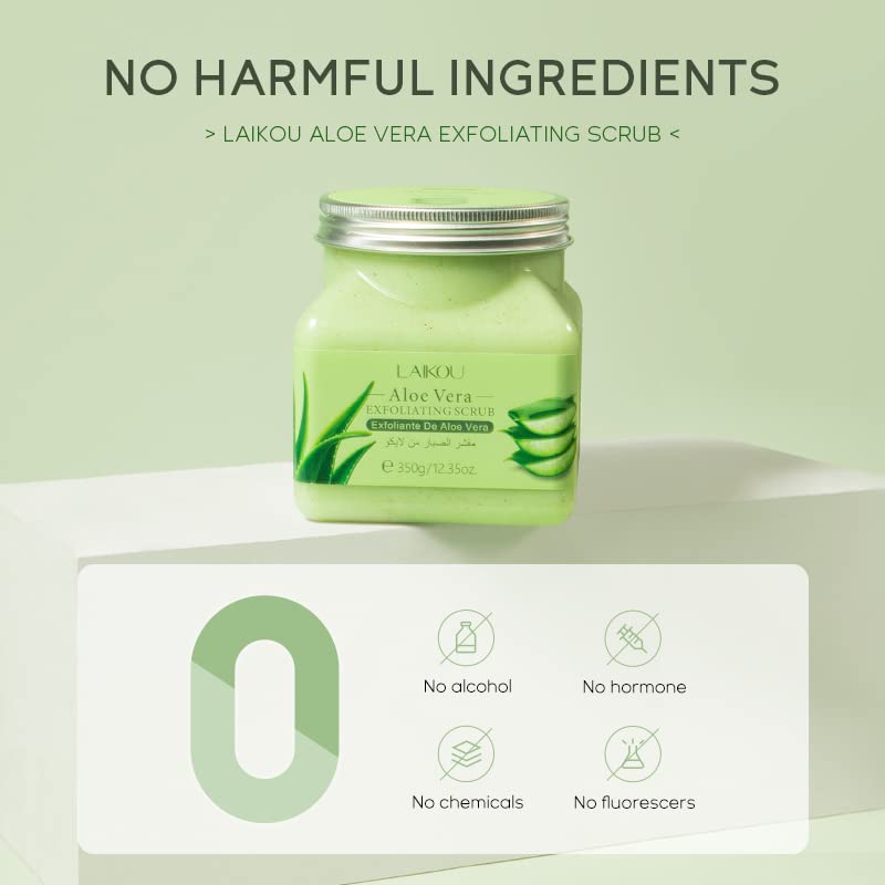 AKARY Organic Aloe Vera Exfoliating Scrub, Ultra Hydrating and Exfoliating Scrub for Nourishing Essential Body Care Moisturize, Helps with Acne, Cellulite, Dead Skin Scars, 12.35oz