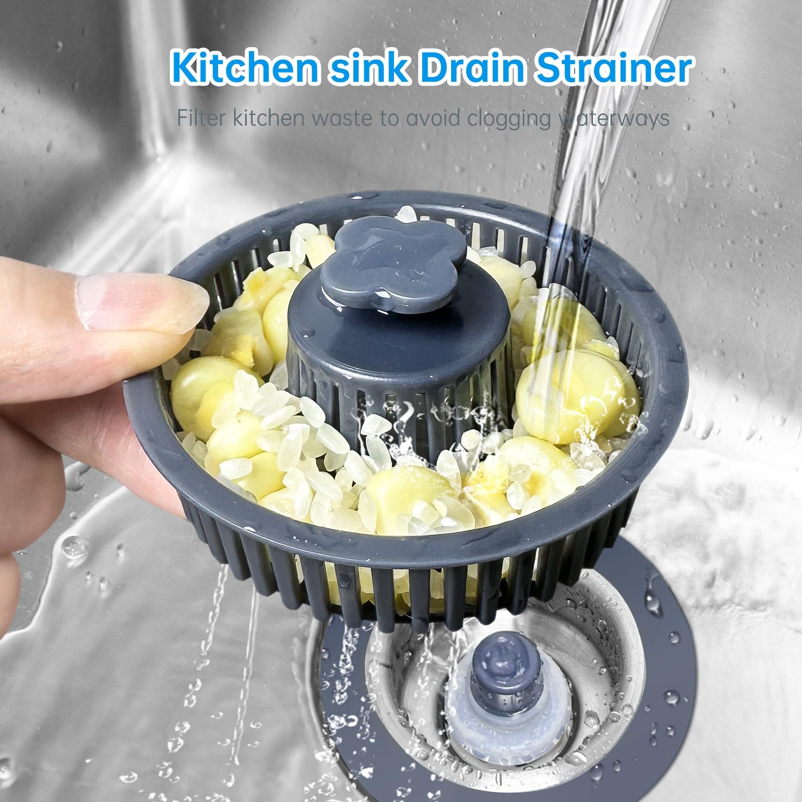 AKKEEAHS Kitchen Sink Drain Strainer Stopper 304 Stainless Steel Pop Up Kitchen Sink Stopper Anti-Clogging Kitchen Sink Strainer Basket Filter for US Standard 3-1/2 Inch Drain