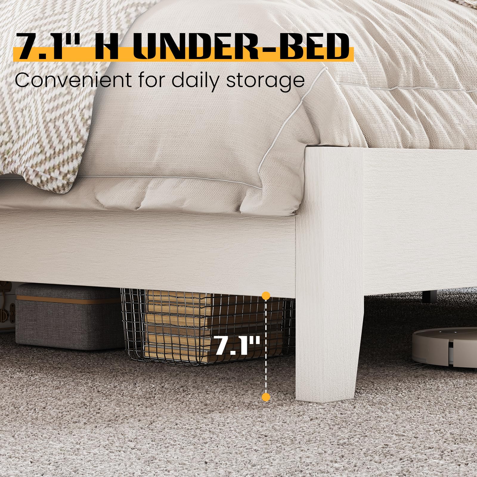 Albott Queen Size Wood Bed Frame with Headboard, Platform Bed Frame with Wood Slat Support No Box Spring Needed/Easy Assembly, Rustic Pine, White