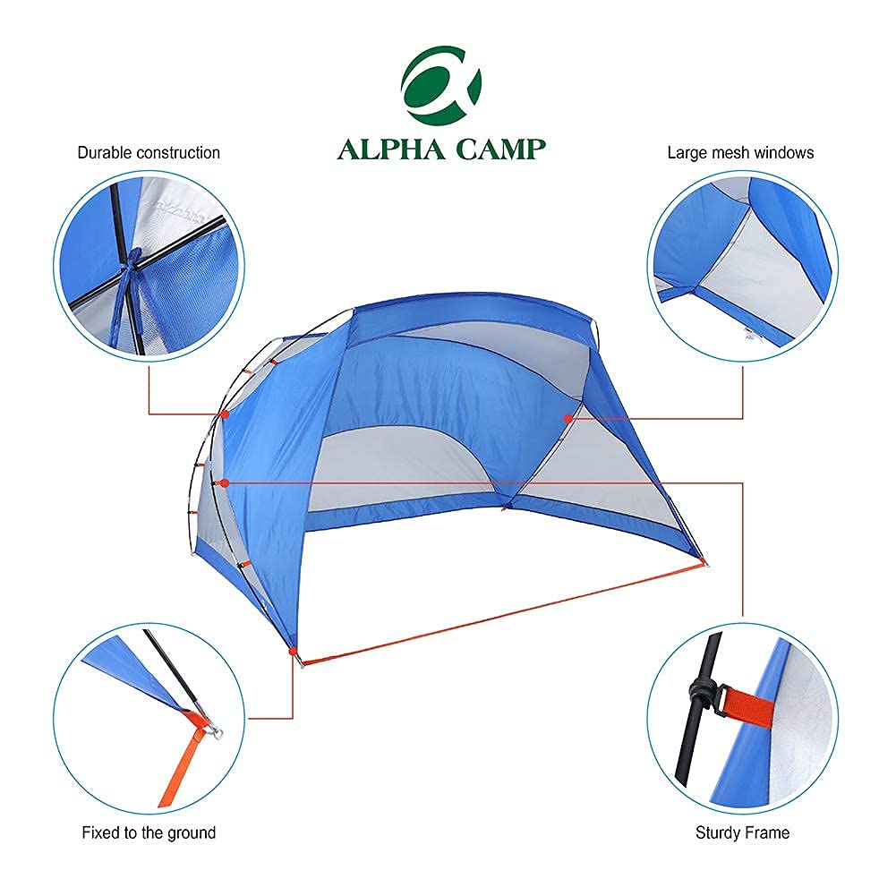ALPHA CAMP 3 Person Sports/Beach Shelter Easy Up Sun Shade - 9’ x 6’ Blue