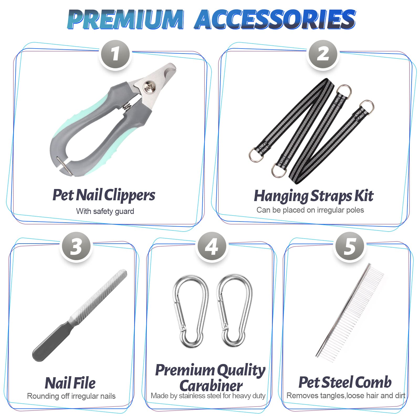 ATESON Pet Grooming Hammock Harness for Nail Trimming (XS 12lb), Sling Holder Hanger for Nail Clipping with Clippers, File, and Comb