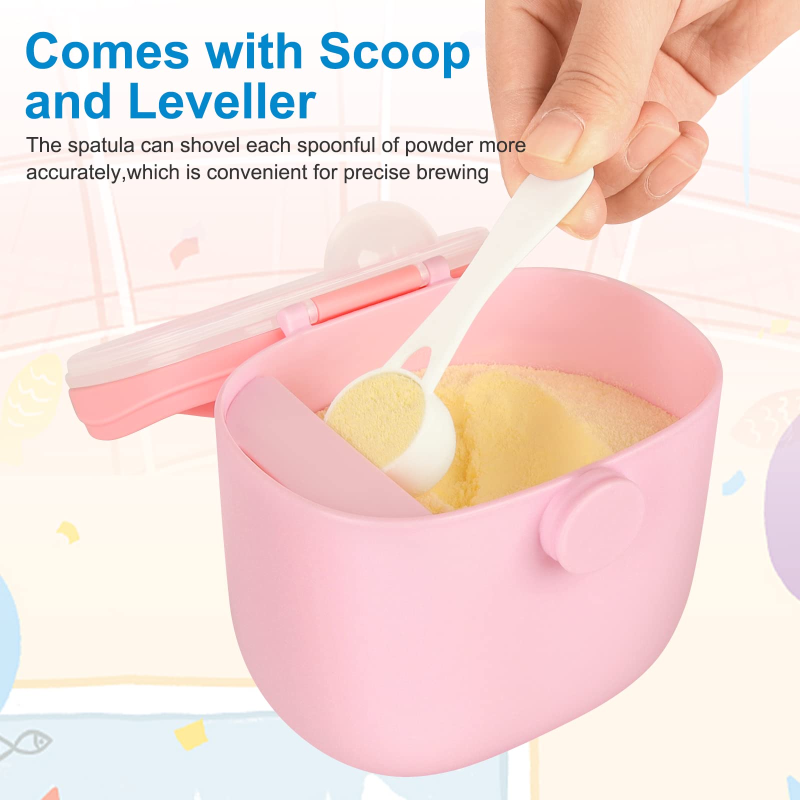 Accmor Baby Formula Dispenser, Portable Formula Container for Travel, Milk Powder Formula Dispenser with Carry Handle Scoop, Formula Dispensers Hold 8.8oz/250g Formula, Pink