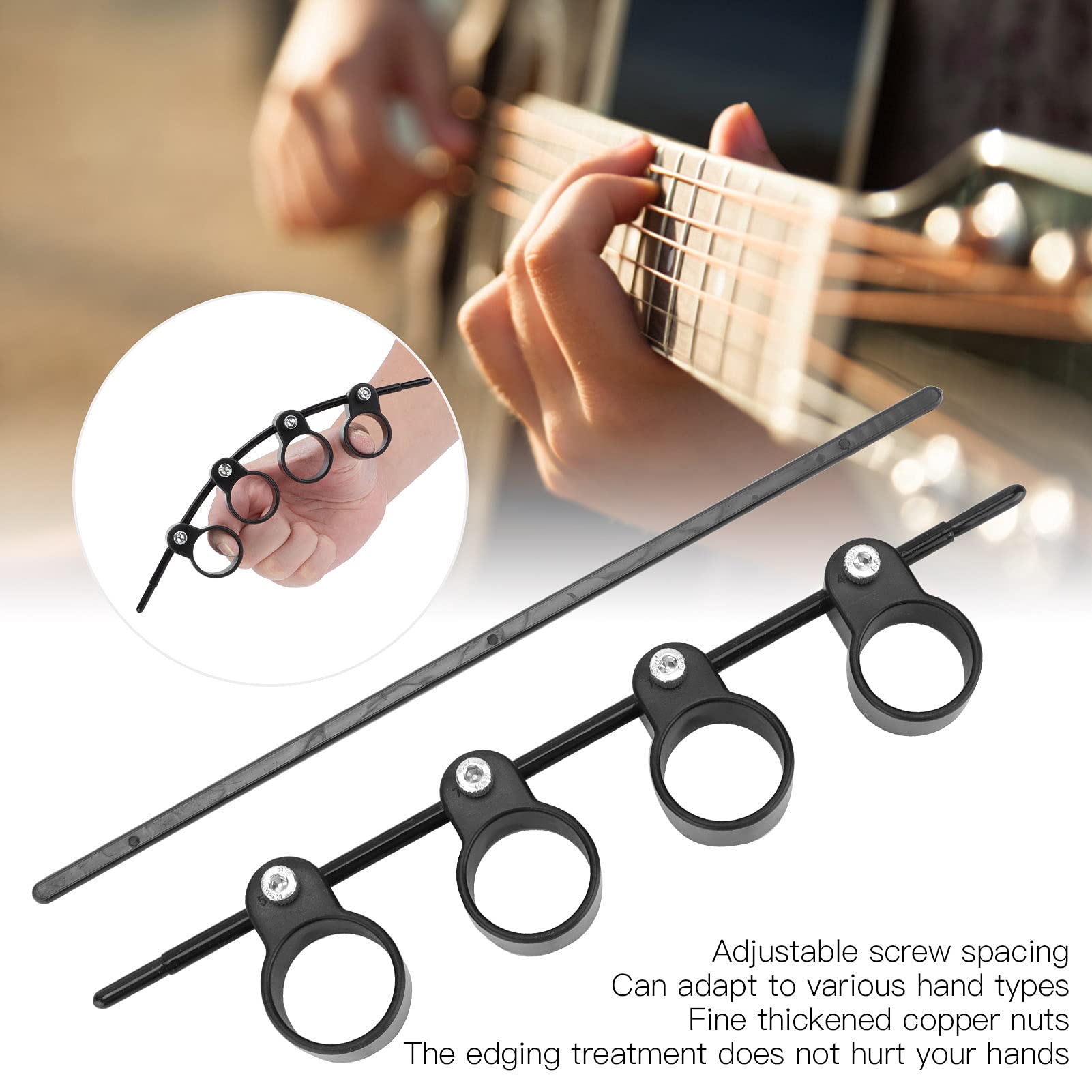 Finger Expander, Expand Finger Training Tool Musical Instrument Expander Piano Finger Separator Resistant Stretching Finger Exerciser for Piano Guitar(Black Large, Adjustable Span)