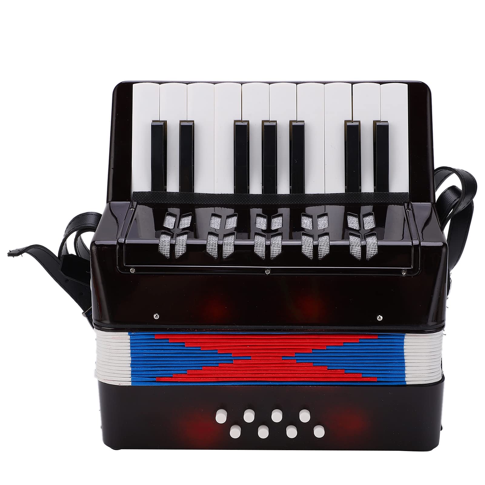 Accordion 17 Key Piano Accordion 8 Bass with Straps Beginner Educational Accordion Musical Instrument Hand Keyboard Rhythm Training Spring Instrument for Beginner
