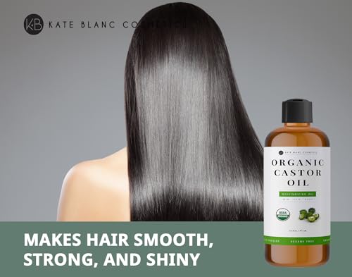 Kate Blanc Cosmetics Castor Oil 16oz - USDA Certified Organic. Cold-Pressed, 100% Pure, Hexane-Free. Promote Growth for Hair, Eyelashes, Eyebrows. Moisturizing For Dry Skin