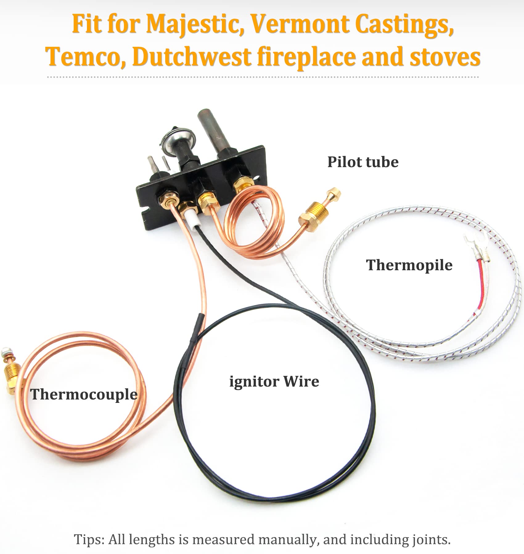 AUGSMIAR 10002265 Propane Gas Pilot Assembly, 10002265 LP 3 Way Pilot Replacement, Fit for Majestic, Temco, Vermont Castings Fireplace and Stoves