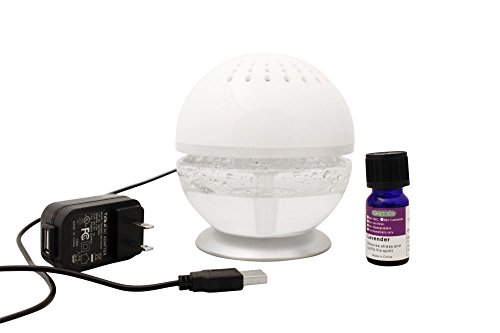 EcoGecko Pure H2O Mini Water Based Air Revitalizer, Air Freshener, Room Aromatizer, Aromatherapy, Aroma and Essential Oil Diffuser with 2 Bottles (10ML) Fragrant Lavender Oil, White