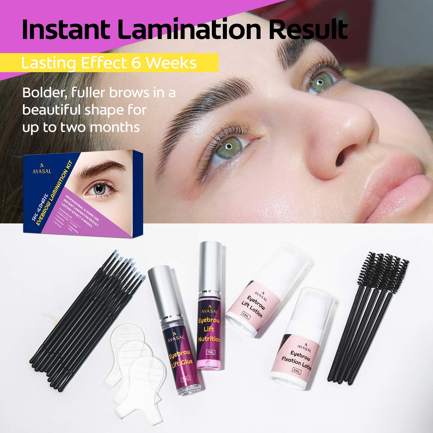 AYASAL Eyebrow Lamination Kit, At-Home Brow Lamination Kit Professional Results, DIY Eyebrow Lift Kit, Eye Brow Lamination Kit for Instant Brow Lamination, Fuller, Thicker Brows for 6 weeks