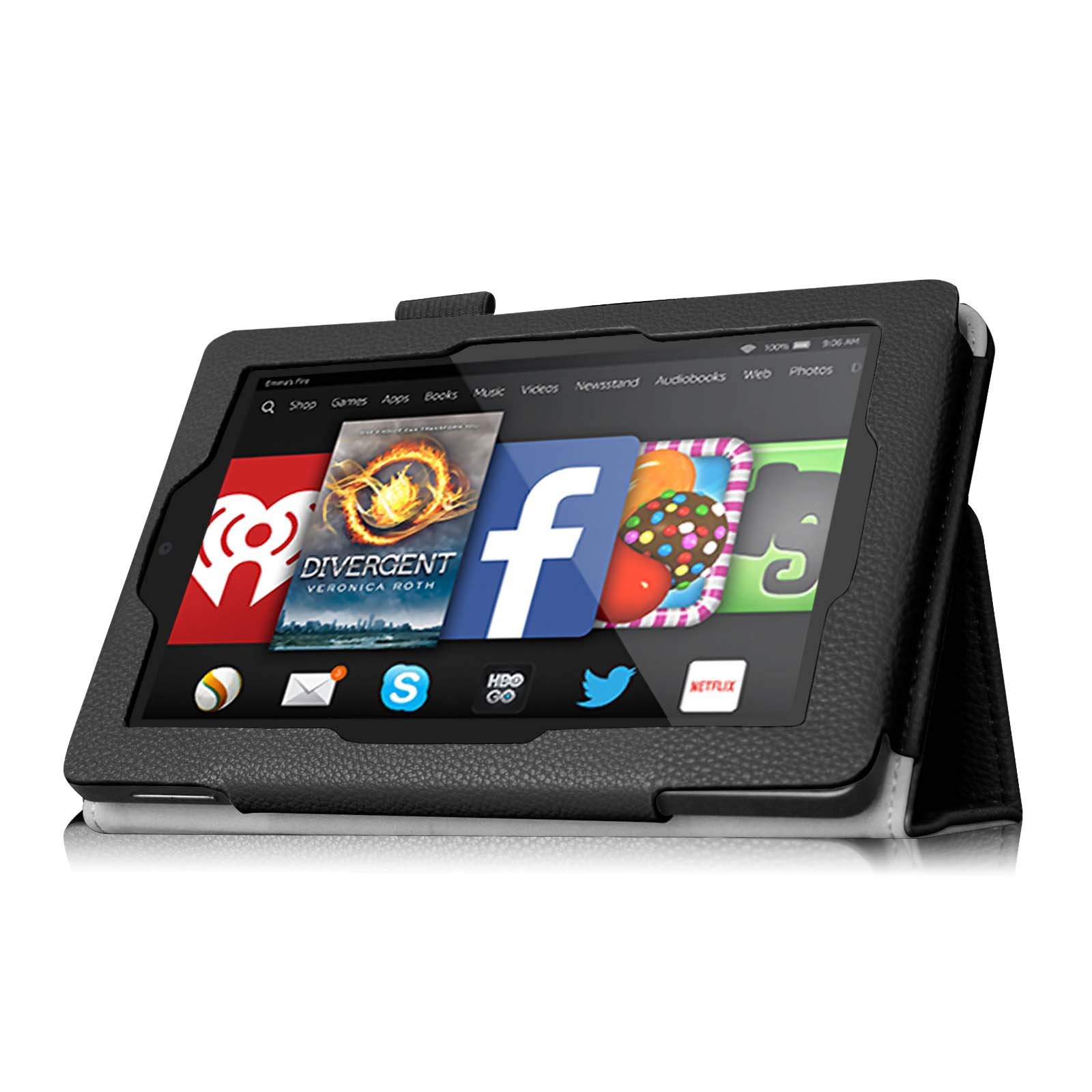 Fintie Folio Case for Fire HD 7 Tablet (4th Generation, 2014 Release) - Slim Fit Leather Standing Protective Cover with Auto Sleep/Wake, Black