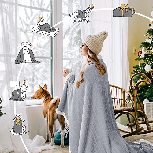 Deconovo Sherpa Bed Blankets for All Season Use - Grey Thick Warm Soft Throw Blanket for Travel, Bed, Couch, Sofa, 50x60 Inches, Grey