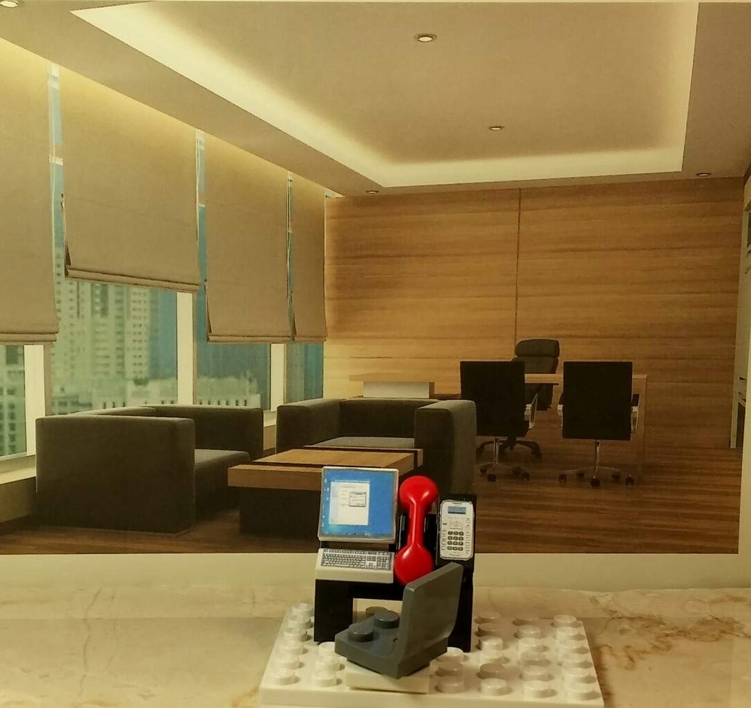 CUSTOM TOYS & HOBBIES INC Building Bricks Businessman Lawyer Office Setup- Premium Quality Office Table Desktop Computer, Keyboard, Telephone & Chair. Holiday Birthday Gift for Kids