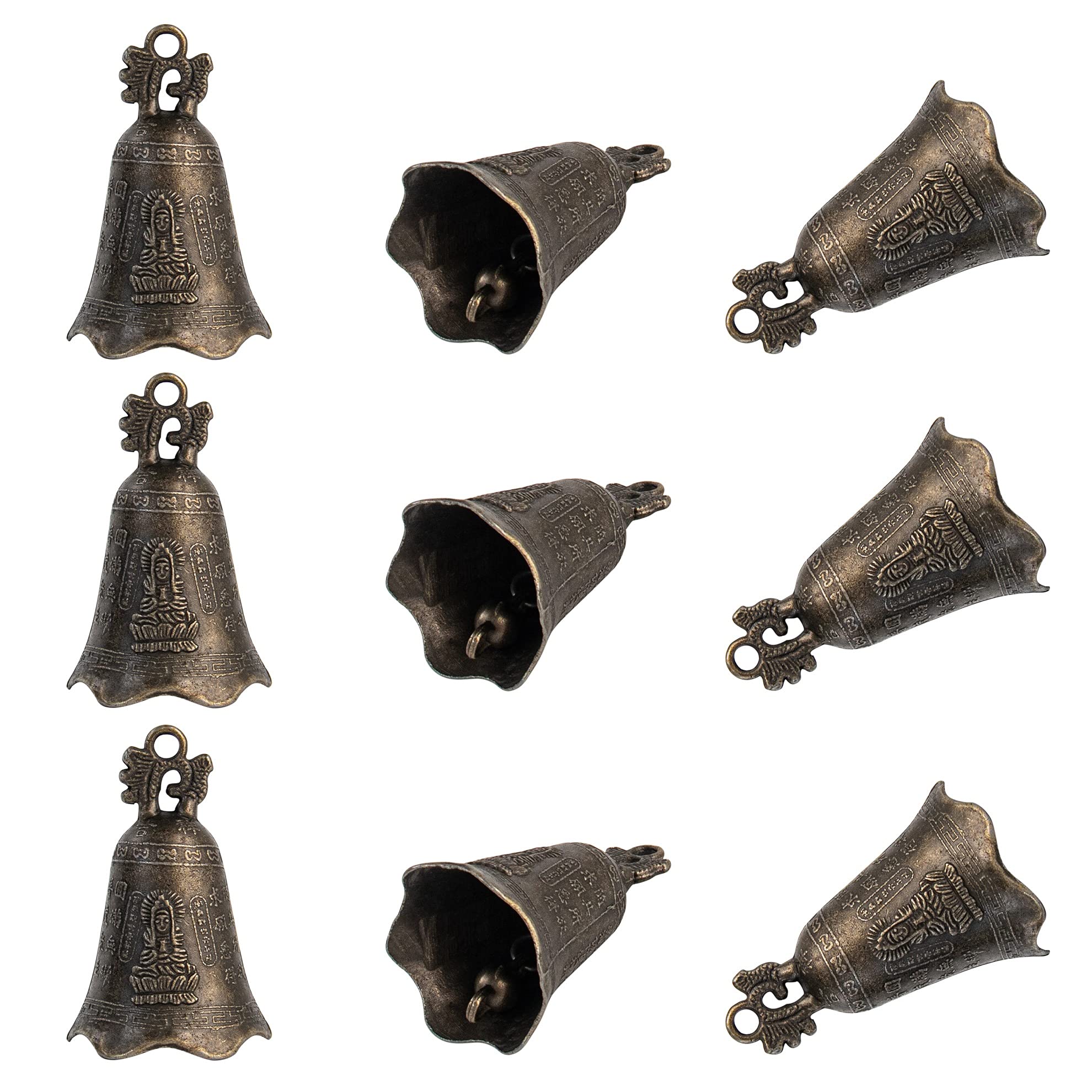 Framendino, 10 Pack Mini Pray Buddha Feng Shui Bell Pendant for Crafts Home Garden Decorative Bronze