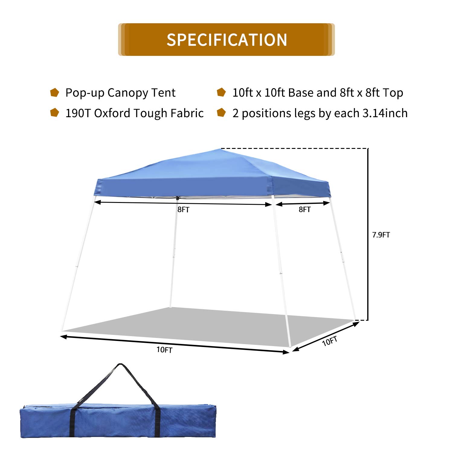 8x8ft Pop up Canopy Tent Outdoor Instant Folding Easy up Canopy for Beach Camping Party,Wedding with Carry Bag, Ground Nail,Blue