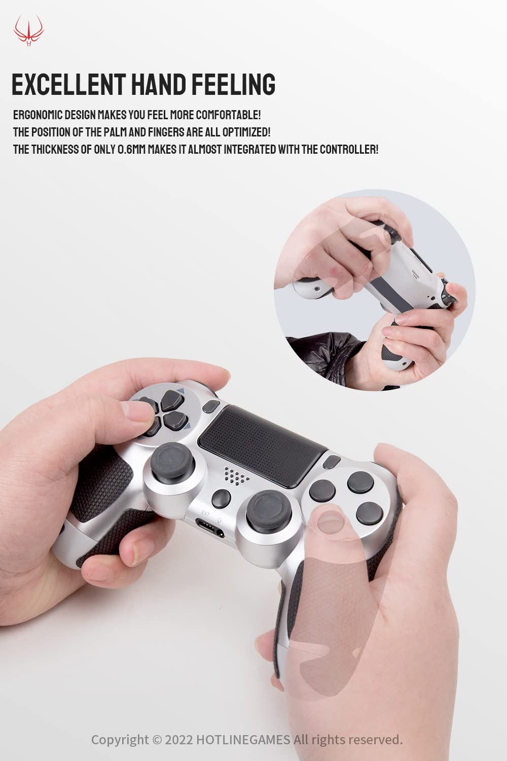 HOTLINEGAMES 2.0 Plus Controller Grip Compatible with PS4 DualShock 4 Controller, Textured Soft Skin Kit, Pre-Cut, Easy to Apply, Sweat-Absorbent (for Handle Grips)