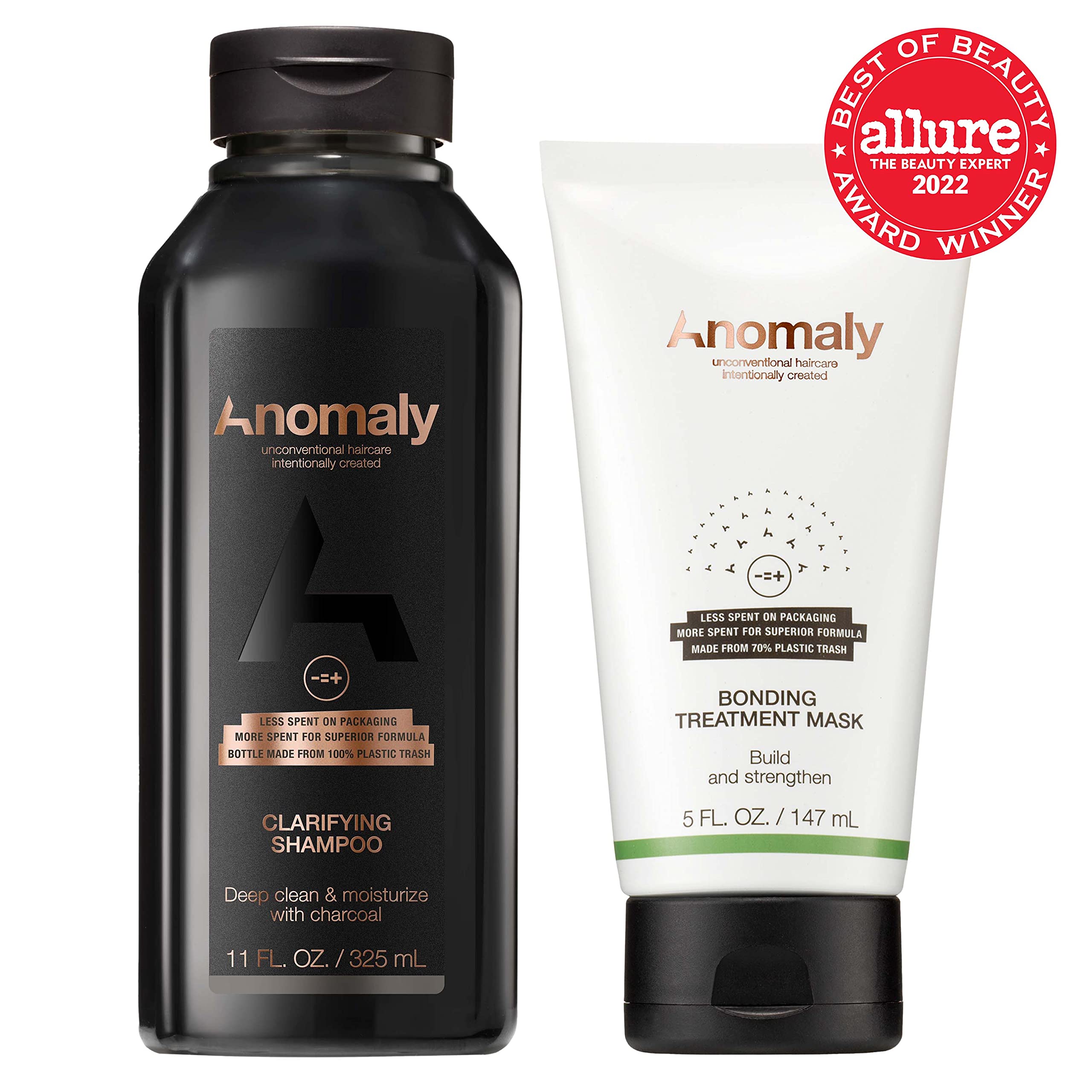 Anomaly Vegan Shampoo + Hair Mask Spa Gift Set | Clarifying Charcoal Scalp Shampoo & Bonding Treatment Mask with Keratin & Quinoa Protein | Sulfate Free | Clear, White, 2 Piece Set