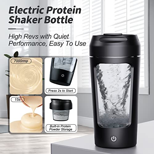 Electric Protein Shaker Bottle, Blender Bottles for Coffee Milk Chocolate Milkshakes | USB Rechargeable 1200mAh Battery | BPA-Free | Tritan Material | 22oz Cup | Supplement Storage Included