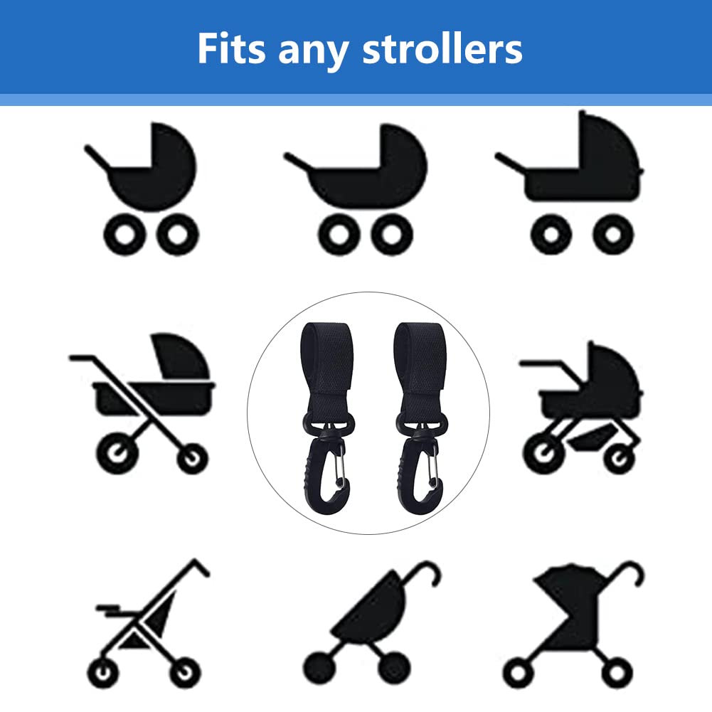 Baby Stroller Hooks, Stroller Hooks for Hanging Diaper Bags, 360° Rotatable Multipurpose Hooks for Grocery Shopping Bags, Easy to Attach Stroller Clips for Bags, 2PCS