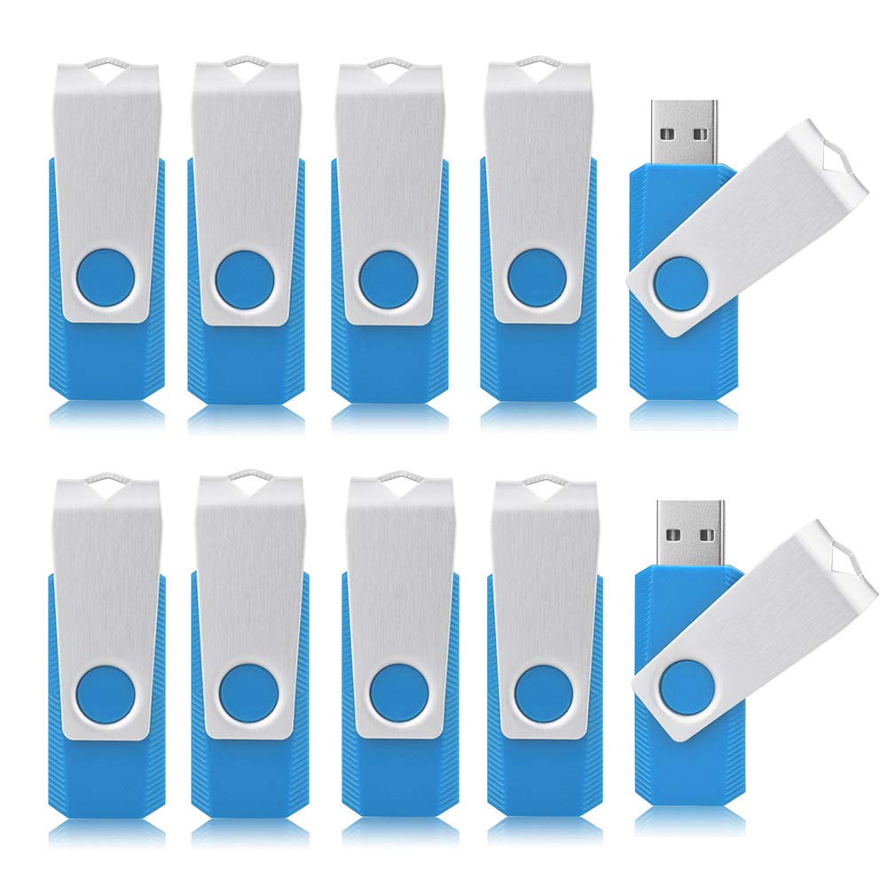 Aiibe 16GB Flash Drive 16 GB USB Flash Drive 10 Pack USB 2.0 Thumb Drive Swivel USB Drives 16GB - Sky Blue