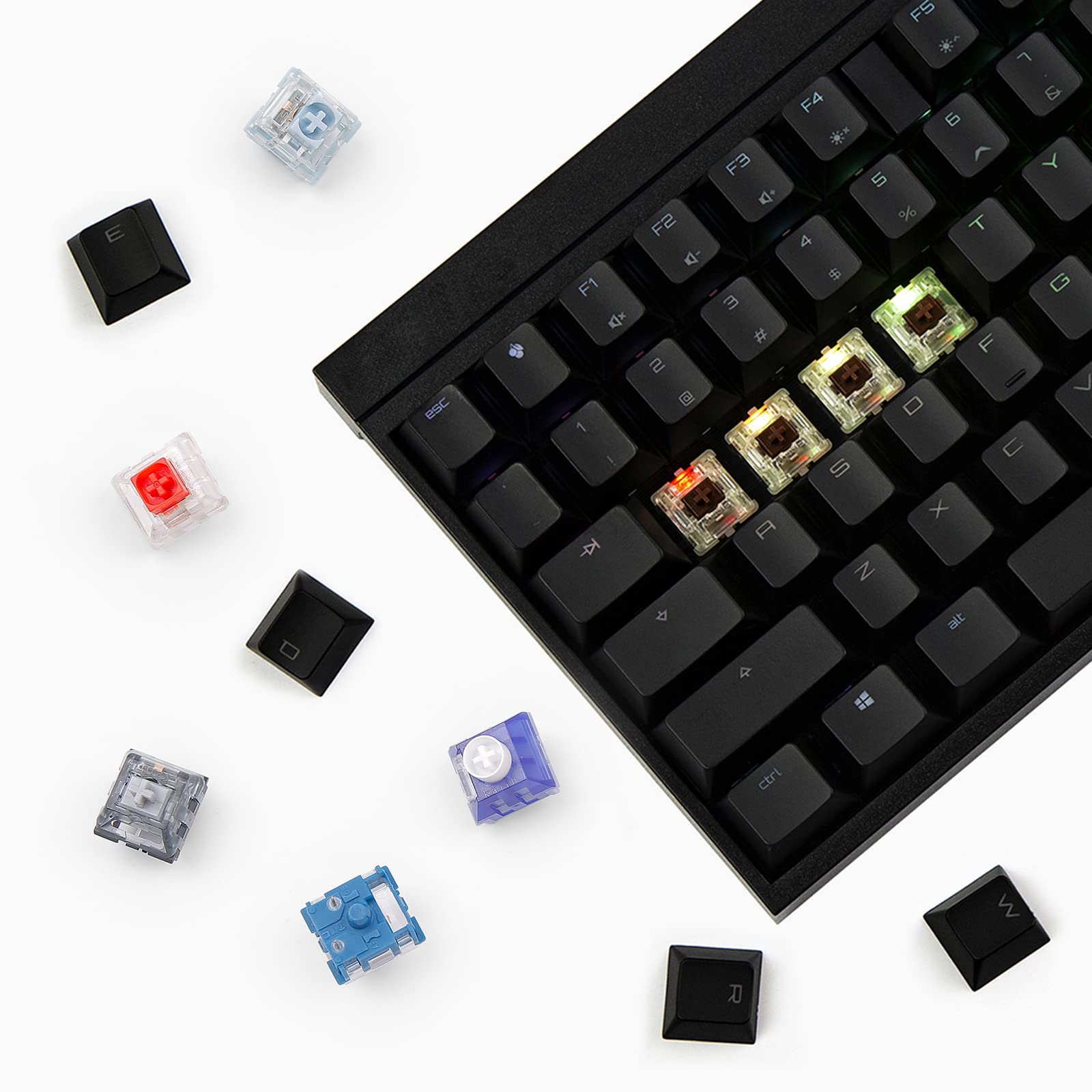 AUDHEID Mechanical Key Switches,Tactile Keyboards Switch Storage Box with Keycap Puller and Switch Puller,3 Pin Plate Mounted Tactile Switches(Kailh Box Brown Switch,30 Pcs)