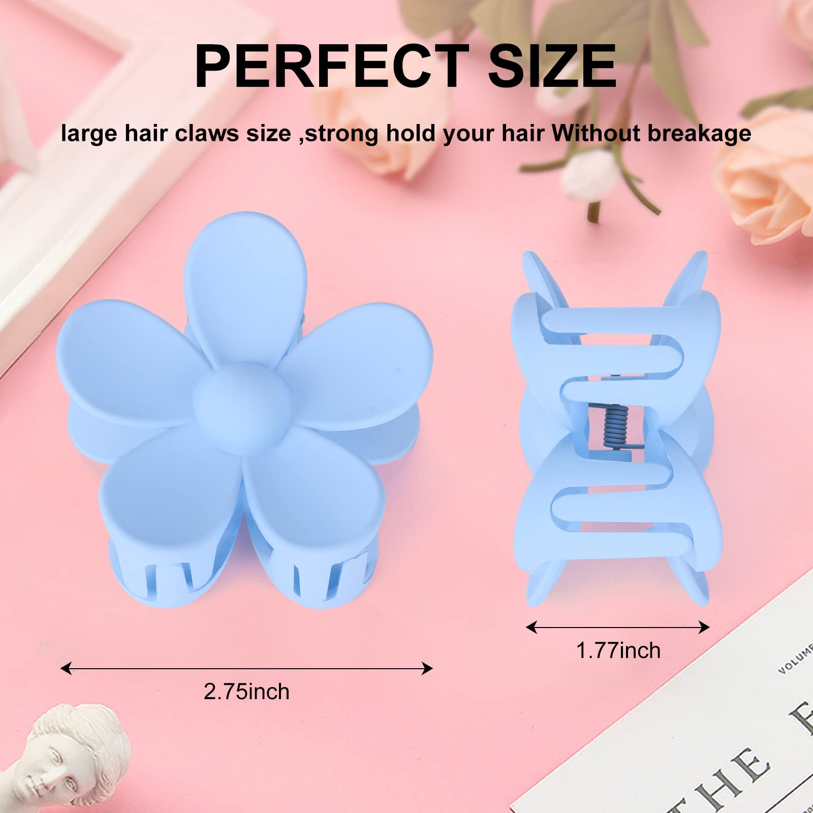 AYBLOOM Flower Hair Clips for Thick Hair - 12 PCS Large Matte Jaw Clips with Strong Hold, Daisy Accessories for Women
