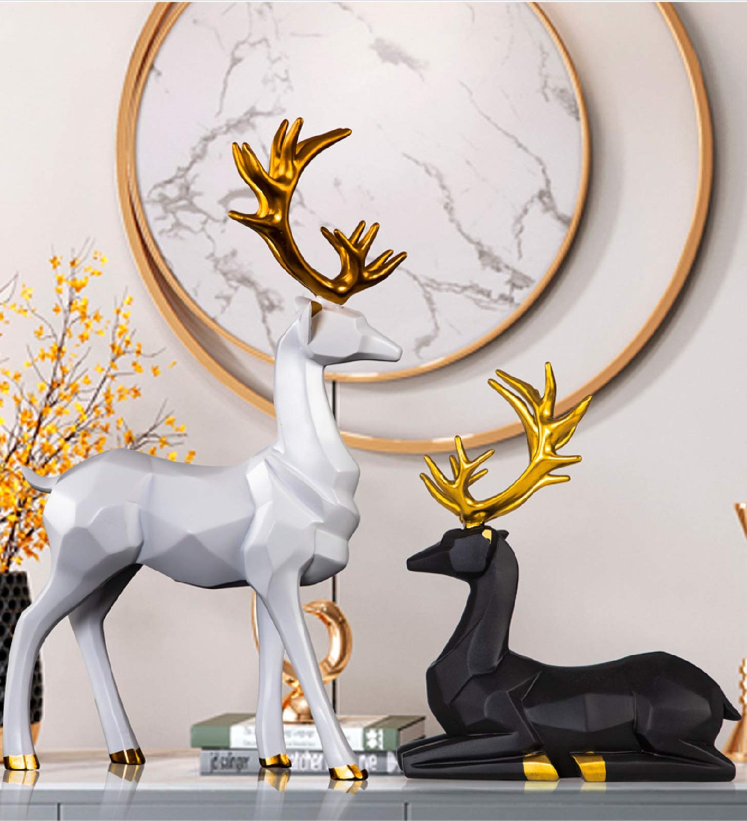 Darklove 2pcs Elk Resin Home Decor Lucky Deer Statue Luxury Style Creative Craft Reindeer Figurines for Living Room, Bedroom, Office Desktop (White)