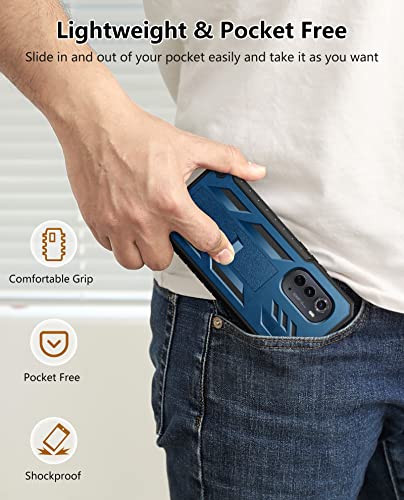 FNTCASE for Motorola Moto Edge 2022 Case: Drop Proof Protection Cover with Kickstand | Matte Textured Shockproof TPU | Military Grade Protective Sturdy 5G Phone Case - Blue(Not for Edge 2021)