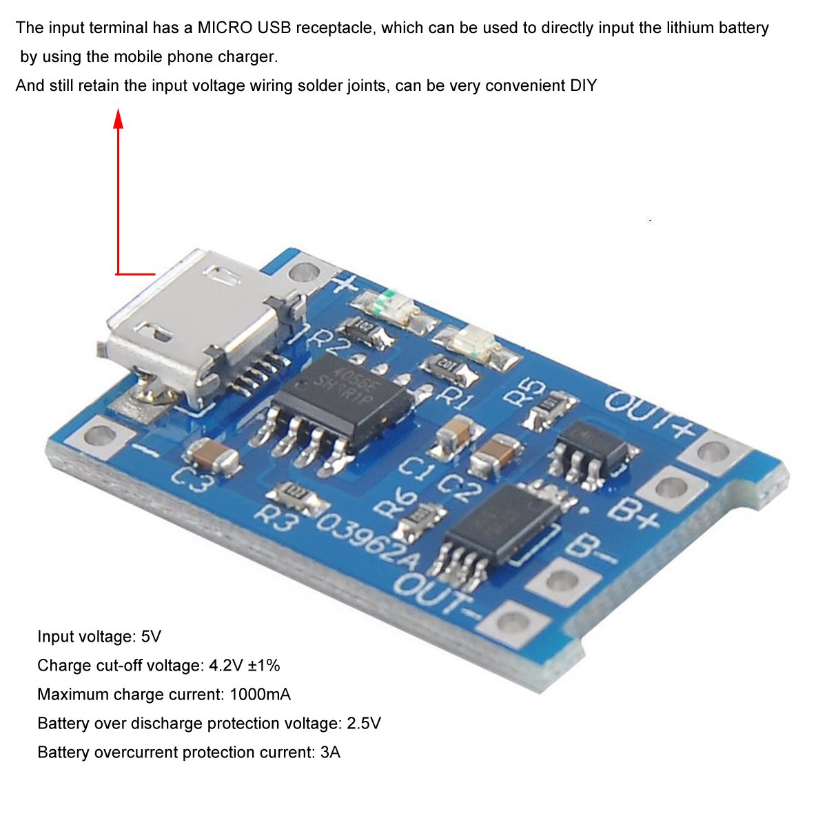 MakerFocus 10pcs TP4056 Charging Module with Battery Protection 186 50 BMS 5V Micro USB 1A 186 50 Lithium Battery Charging Board