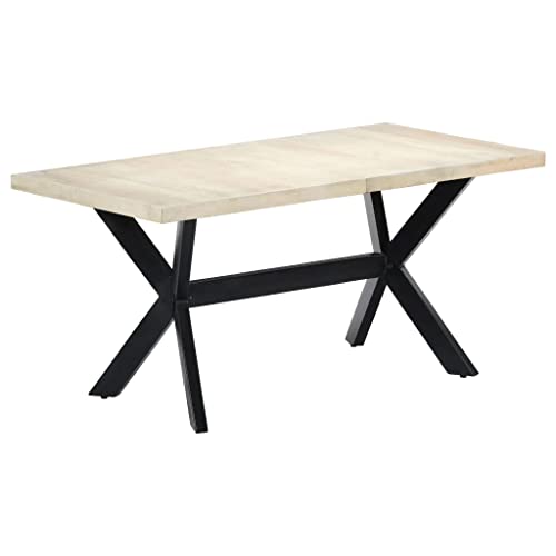 vidaXL Solid Bleached Mango Wood Dining Table Kitchen Dinner Dining Room Home Office Indoor Furniture Meal Restaurant Table Side End Stand 55.1"