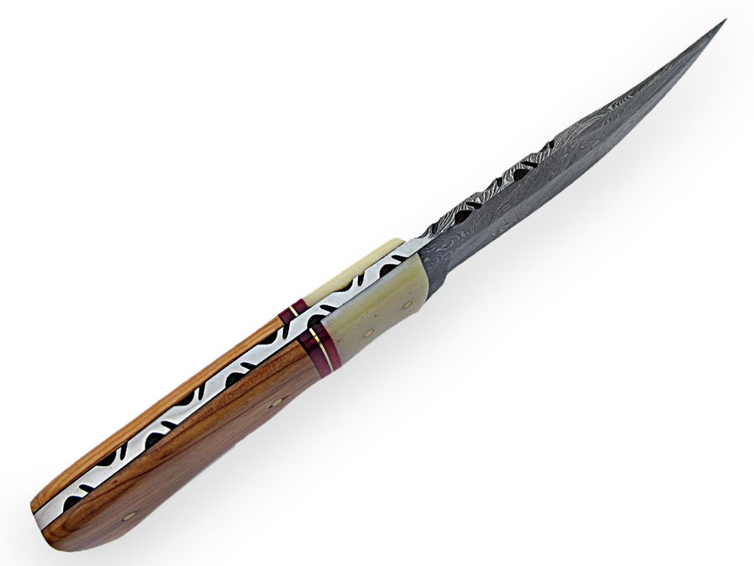 AishaTech Colt Hand Crafted Hunting Knife Damascus Steel Blade Wood Handle