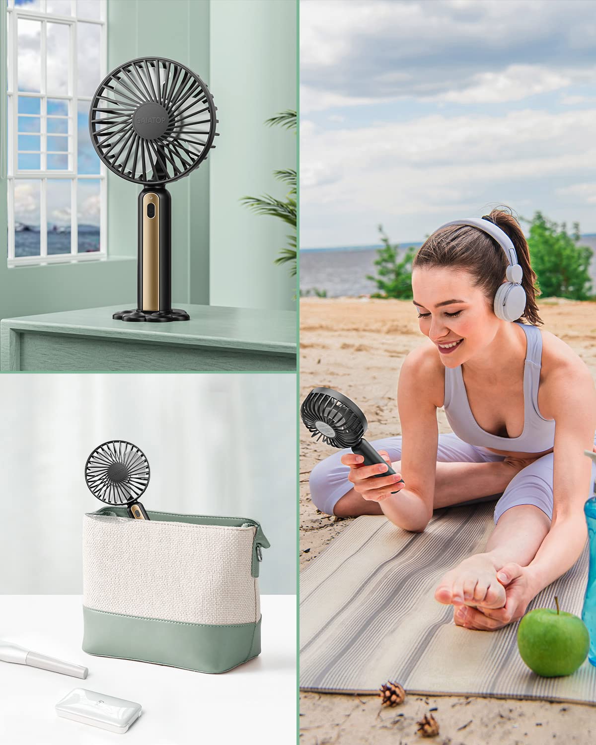 GAIATOP Handheld Fan with USB Rechargeable Personal Fan,3 Speed Adjustable Portable Fan for Travel, Commute, Picnic, Office-Black, Small Makeup Eyelash Fan for Women Girls Gift