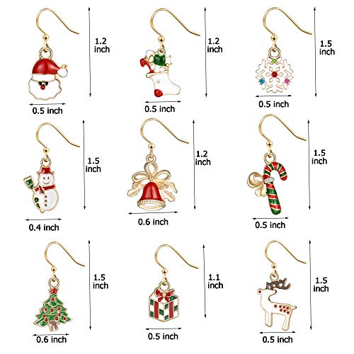 9 Pairs Christmas Drop Earrings Set Thanksgiving Xmas Holiday Dangle Earrings Jewelry Set for Womens