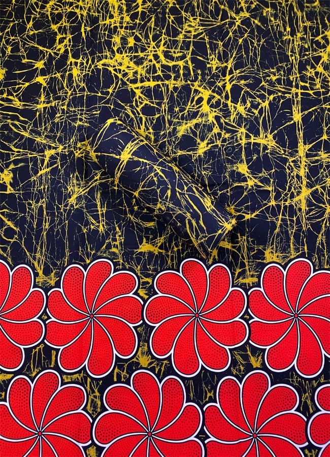 African Batik Fabric, Batik Fabric, African Batik Fabric - Sell by 6 Yards -100% Cotton- Back, White,Mustard-Gold,Red