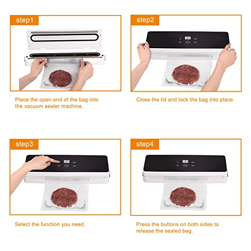 HOMARK Vacuum Sealer Machine, Digital Display Smart Function Household 80 kPa Food Saver Vacuum Sealer with Tempered Glass Surface, Dry Moist Mode, Includes 10 Vacuum Bags 6βx10β, 3 Food Modes,2 Pump Speed, Lab Tested