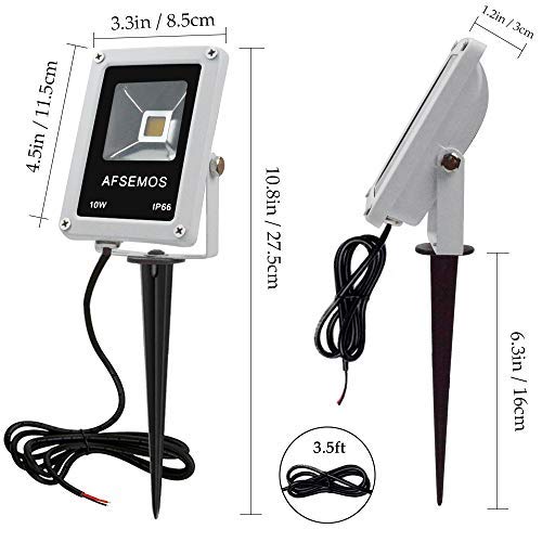 AFSEMOS 10W LED Landscape Lights 12V Low Voltage Garden Yard Lights Warm White,IP66 Waterproof Outdoor Spotlights with Spike Stand (4 Pack) for Path Trees Patio