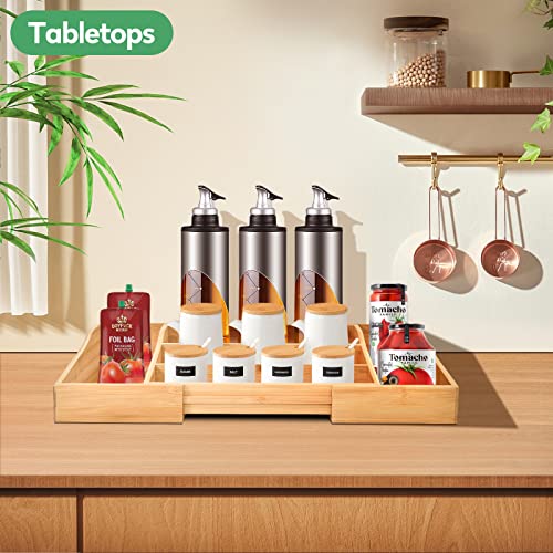 Expandbale Bamboo Countertop Organizer Bin,Counter And Pantry Organization For Kitchen, Bathroom And Dining Room,1 Pack,Natural Color
