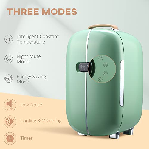 HOMCOM Portable Skincare Fridge, 12L Mini Fridge for Bedroom, Office, Dorm and Car, Thermoelectric Cooler and Warmer Refrigerator for Beauty, Makeup and Cosmetics, Green