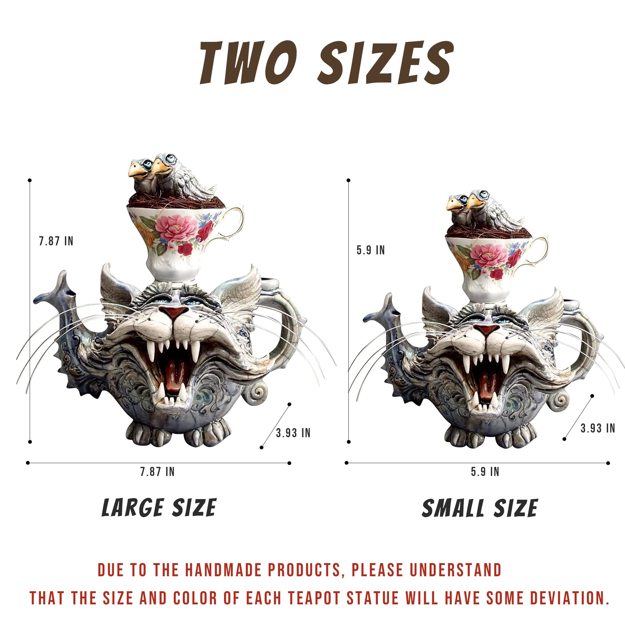 KllLAS Handmade Art Cat Teapot Statues Devil Cats Imitation Teapot Decor Sculpture - Home Desktop Shelf Ornaments Decorative Creative Resin Crafts for Living Room, Bedroom, Office(5.9in)