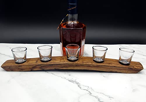 Barrel-Art Barrel Stave 5 Shot or Tasting Flight, 1.5 Oz Glasses Included, Dark Walnut