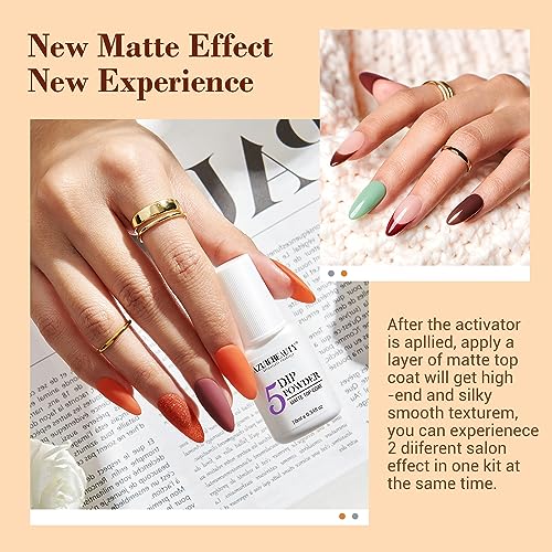 AZUREBEAUTY Dip Nails Powder Starter Kit, Maple Grey Sage Green Dark 8 Colors Set with Nail Swatch Sticks, Fall Nail Art Base Glossy/Matte Top Coat Activator Essential Liquid Manicure DIY Salon 30 PCS