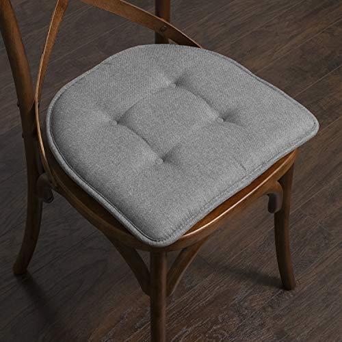 Sweet Home Collection Chair Cushion Memory Foam Pads Tufted Slip Non Skid Rubber Back U-Shaped 17" x 16" Seat Cover, 4 Count (Pack of 1), Grey