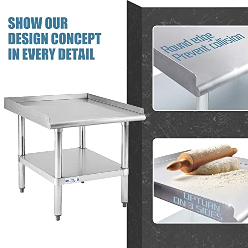 Hally Stainless Steel Equipment Stand 28x24 Inches with Undershelf, NSF Commercial Prep & Work Table with Rear and Side Risers, Heavy Duty Grill for Kitchen, Bar, Restaurant, Home and Hotel