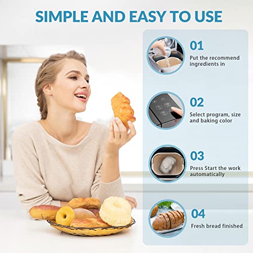 KEEPEEZ Bread Maker Machine, 2LB Premium Stainless Steel Bread Maker, 17-in-1 with Gluten Free, Jam, Yogurt, Dough, Auto Nut Dispenser, Ceramic Pan, 1Hour Keep Warm, 3 Crust Shades, 2 Paddles, Recipes