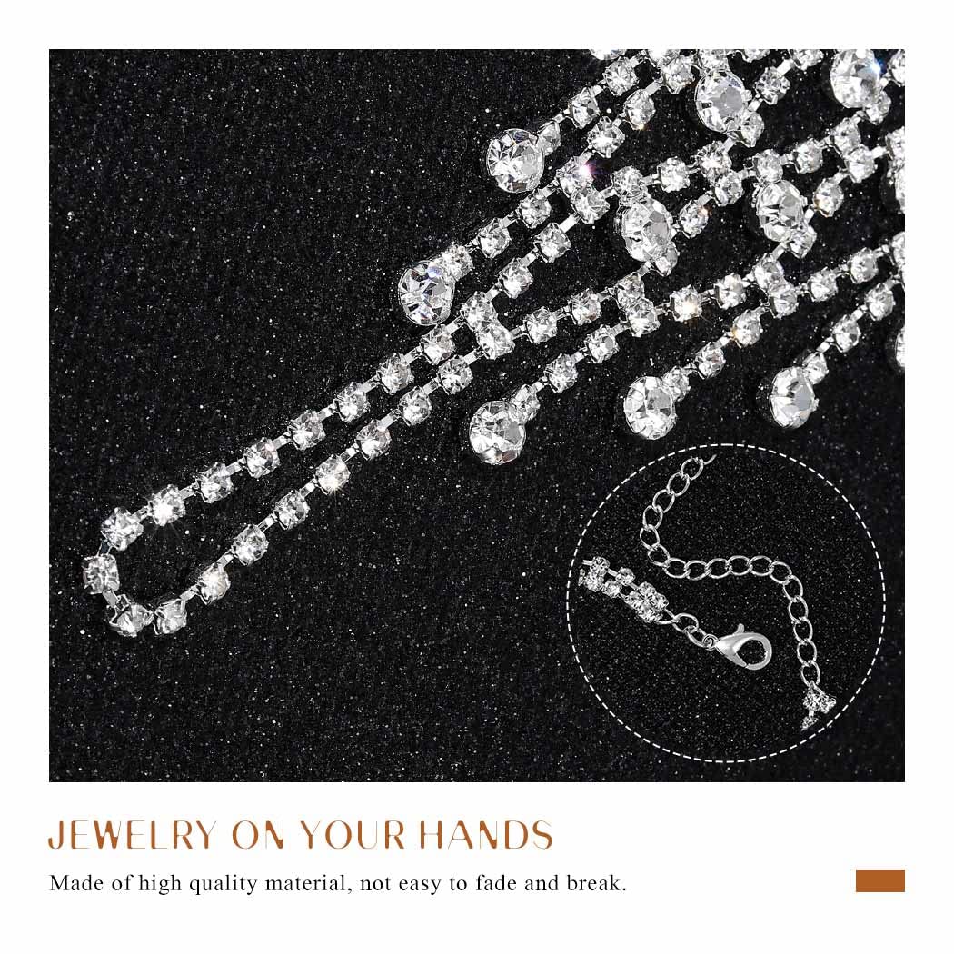 ACEDRE Rhinestone Ring Bracelets Jewelry Silver Sparkly Crystal Bangle Hand Chain Party Prom Costume Finger Hand Harness Accessories for Women(C-Silver)